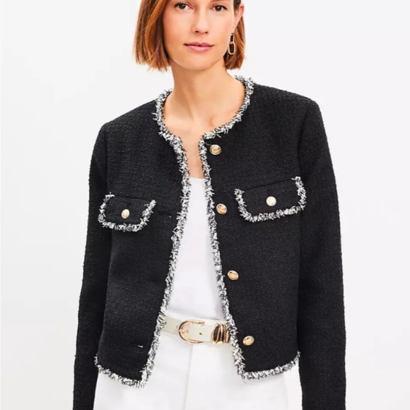LOFT | Jackets & Coats | Black Tweed Jacket With Gold Buttons | Poshmark
